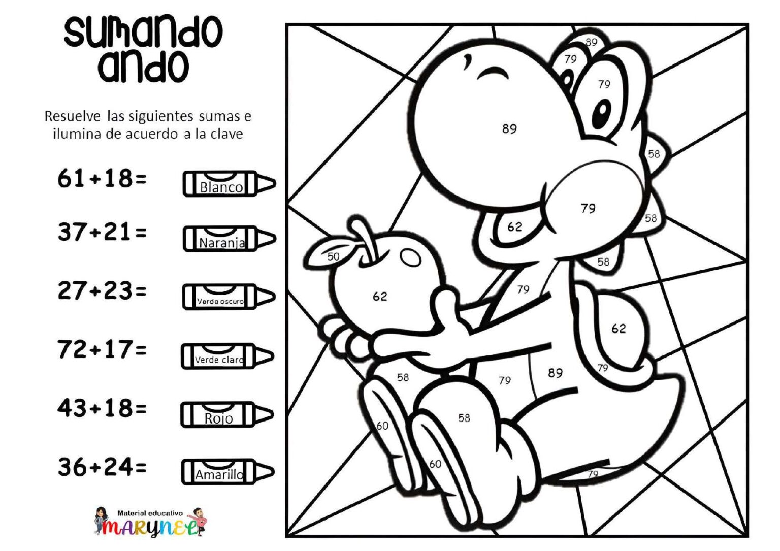 Sumas con dibujos para colorear por los resultados - Imagenes Educativas