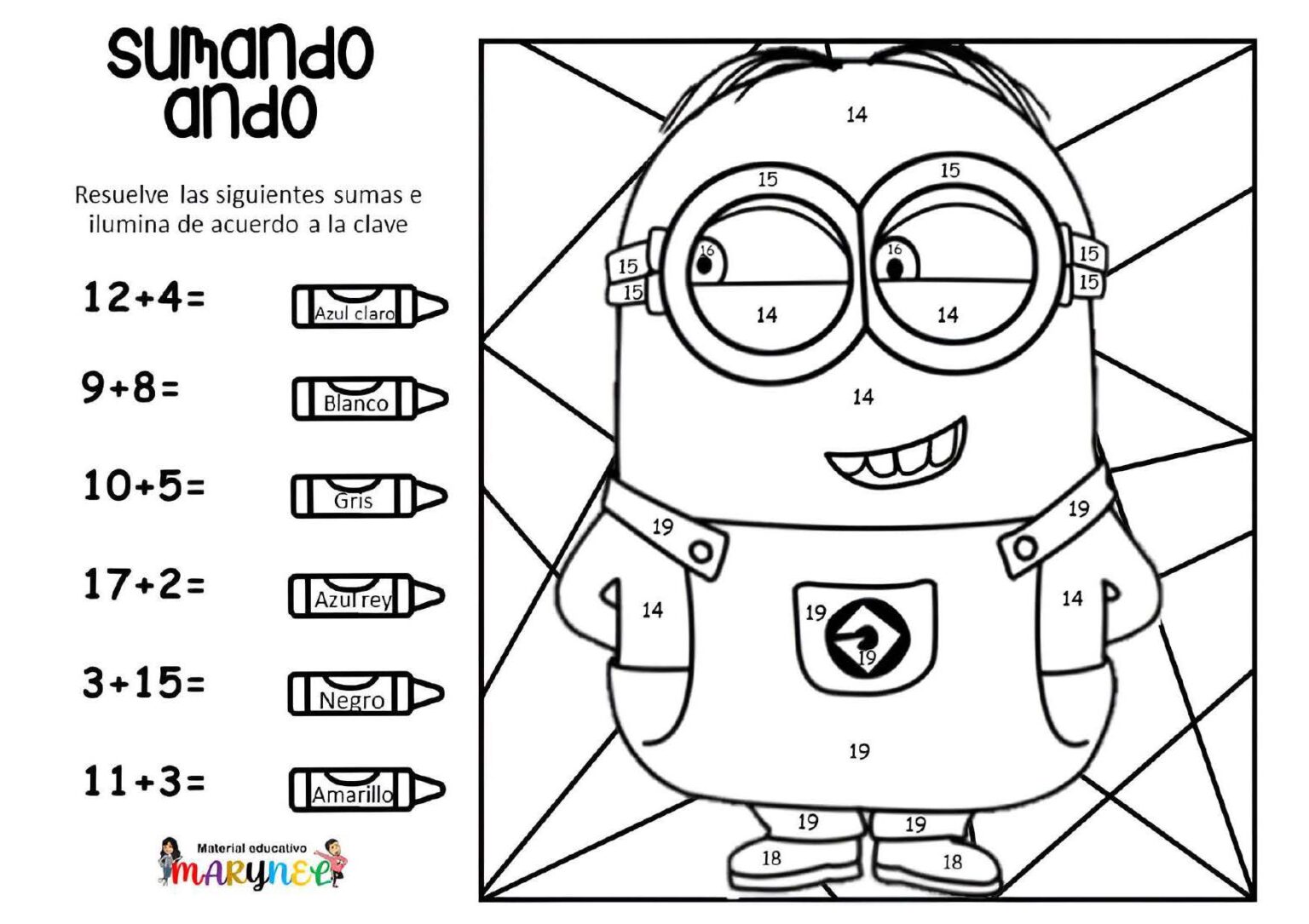 Sumas con dibujos para colorear por los resultados - Imagenes Educativas