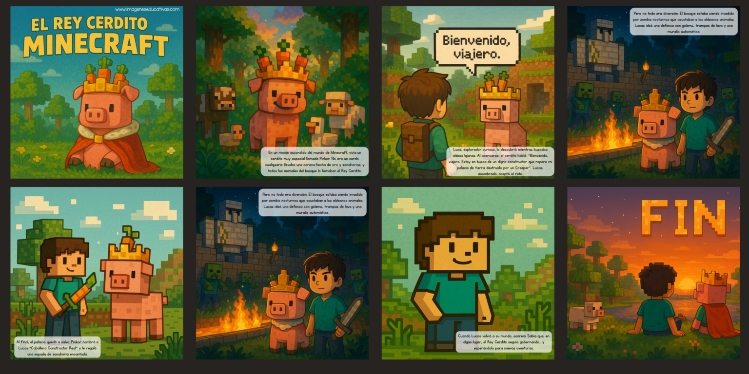 Cuento en imágenes - El Rey Cerdito de Minecraft - Imagenes Educativas