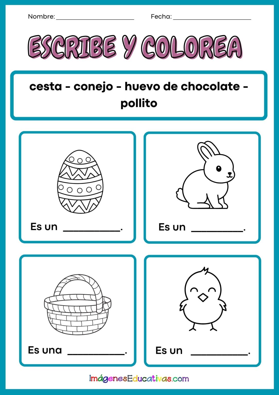 Hojas de escritura con vocabulario de Pascua - Imagenes Educativas