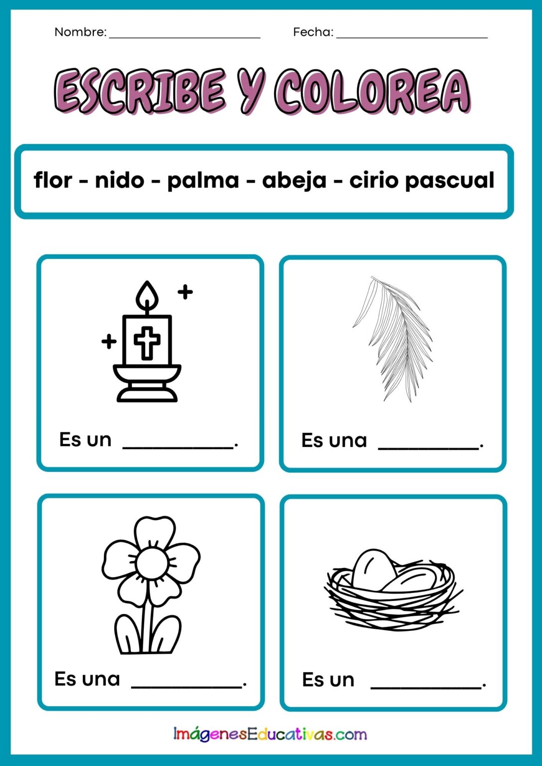 Hojas de escritura con vocabulario de Pascua - Imagenes Educativas