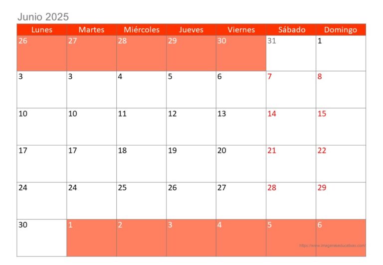Calendario junio 2025 para imprimir (2) - Imagenes Educativas