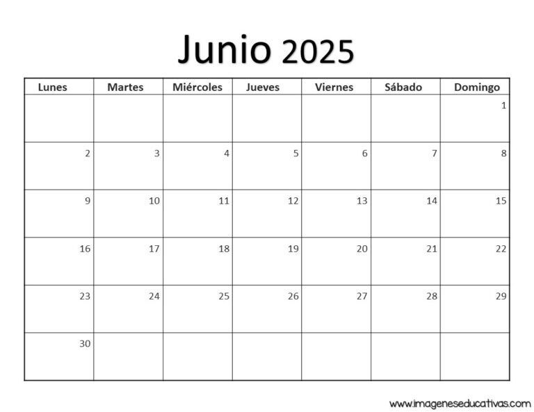 Calendarios 2025 Junio para descargar e imprimir - Imagenes Educativas