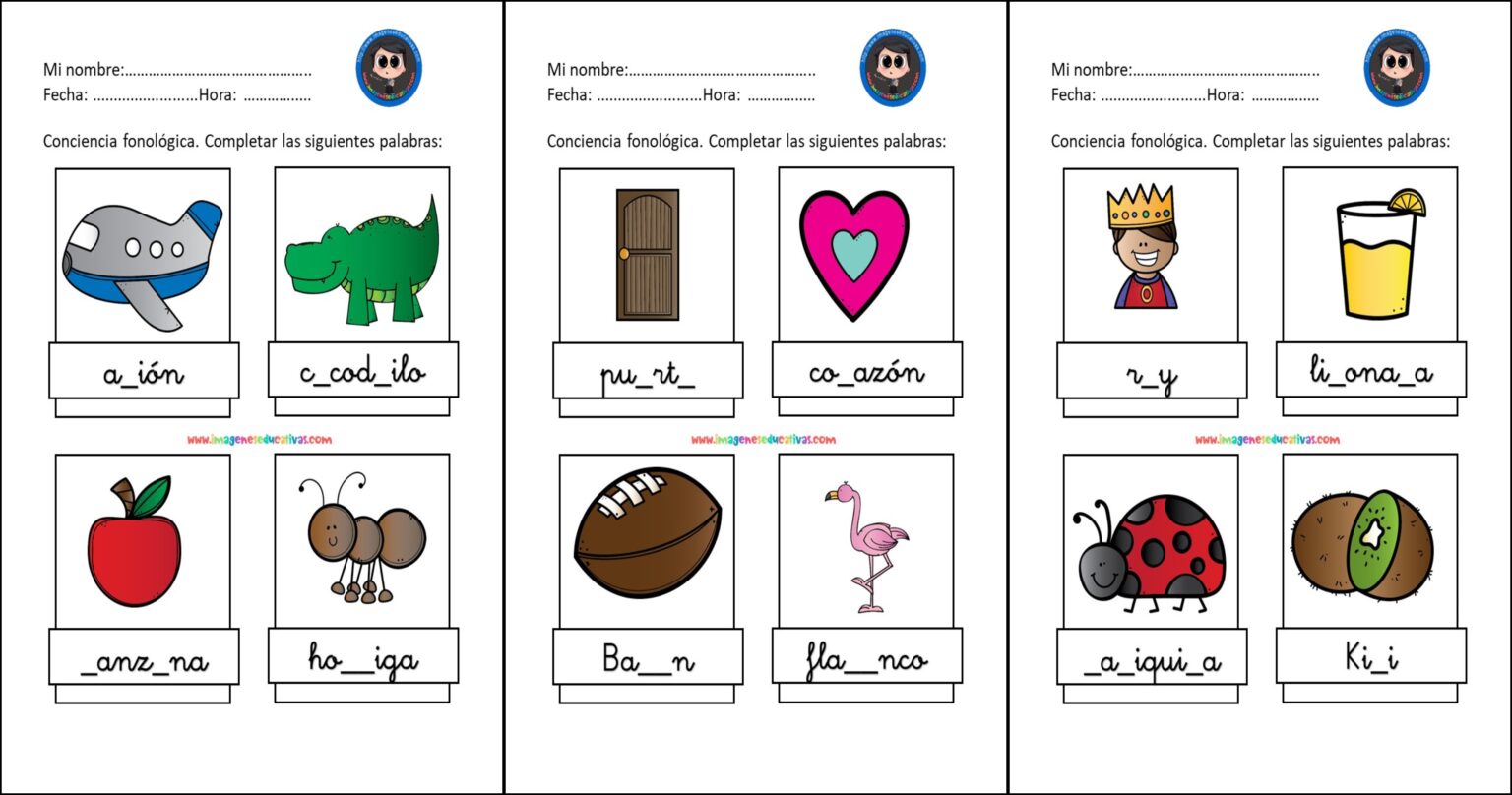 Fichas de repaso de conciencia fonológica - Imagenes Educativas
