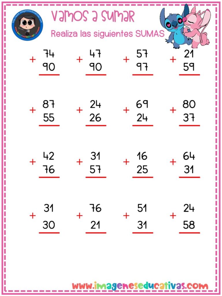 Cuadernillo de sumas, lilo y stitch DOS CIFRAS (12) - Imagenes Educativas