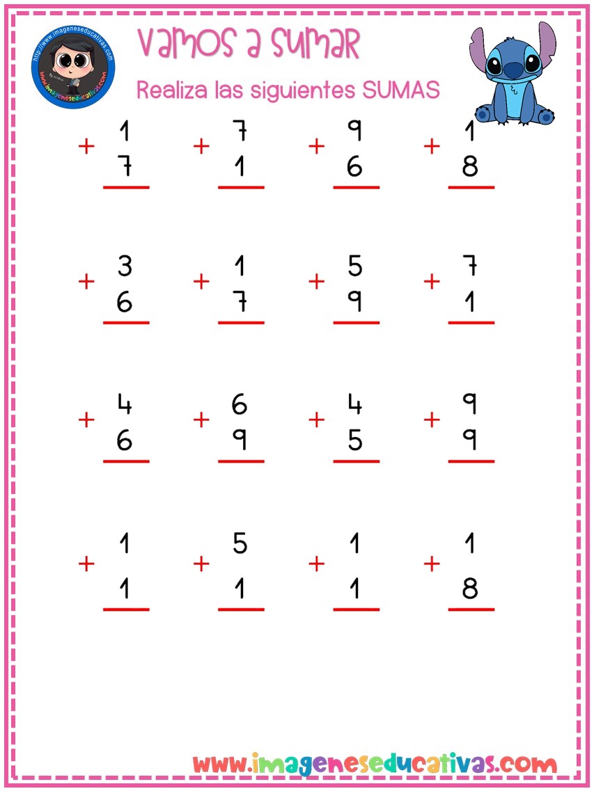 Cuadernillo de sumas, lilo y stitch UNA CIFRA (14) - Imagenes Educativas