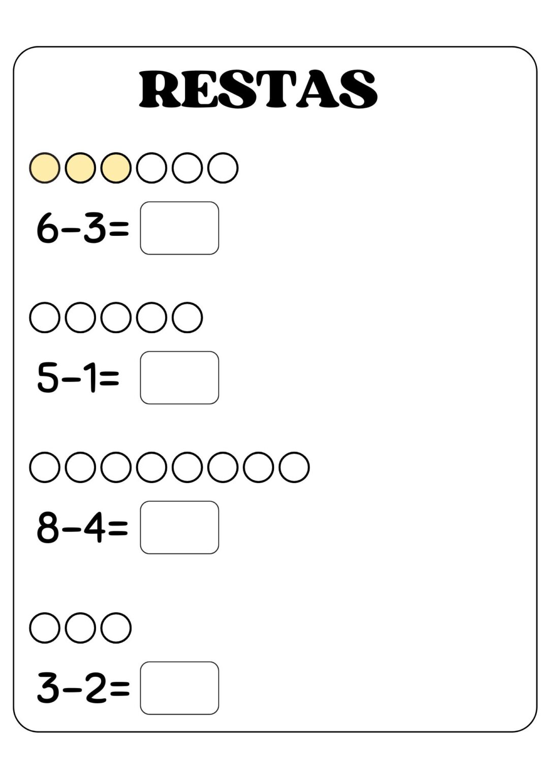Fichas para aprender a restar con elementos visuales - Imagenes Educativas