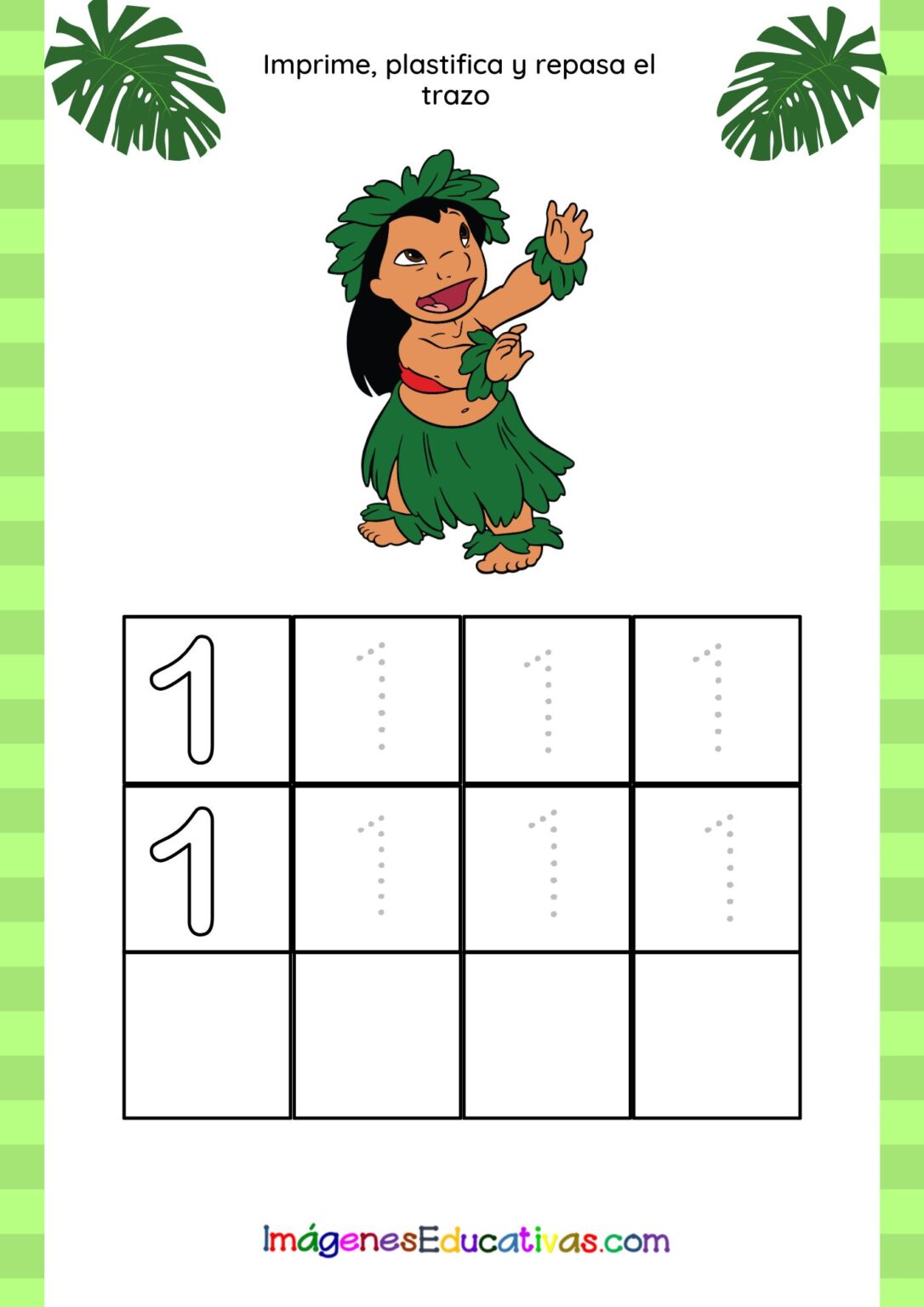 Fichas trazo de número con Lilo y Stitch - Imagenes Educativas