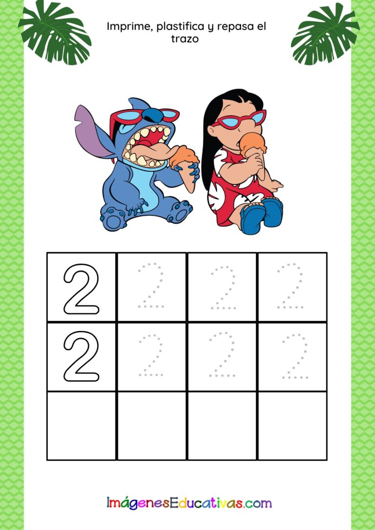 Fichas trazo de número con Lilo y Stitch - Imagenes Educativas