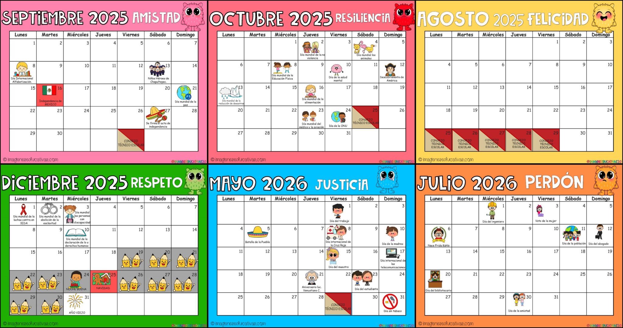Calendario 12 meses 12 valores - Imagenes Educativas