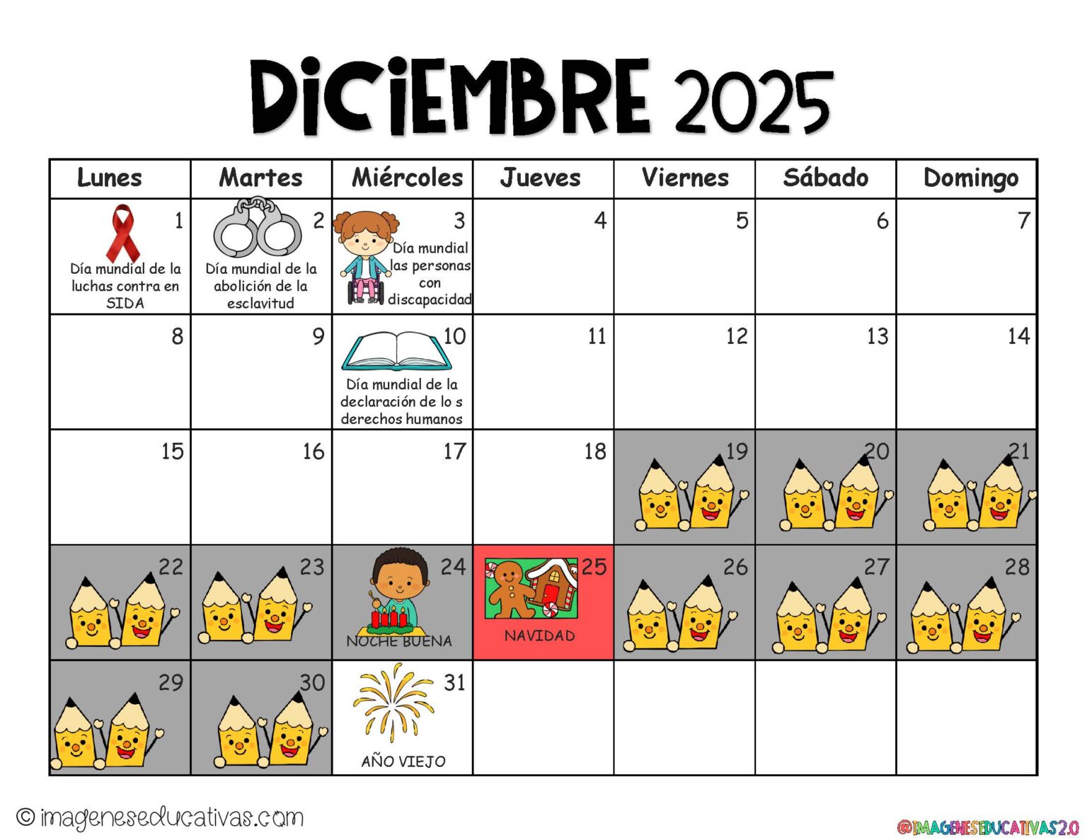 Calendario escolar 2025-2026 con fechas clave y pegatinas - Imagenes Educativas