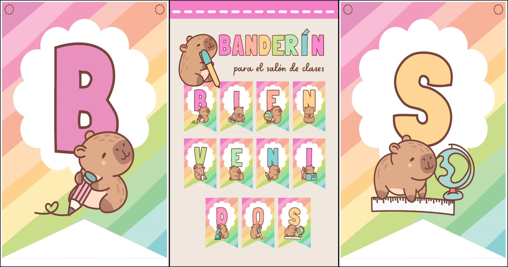 Banderín para el Salón de clases bienvenidos CAPIBARA - Imagenes Educativas