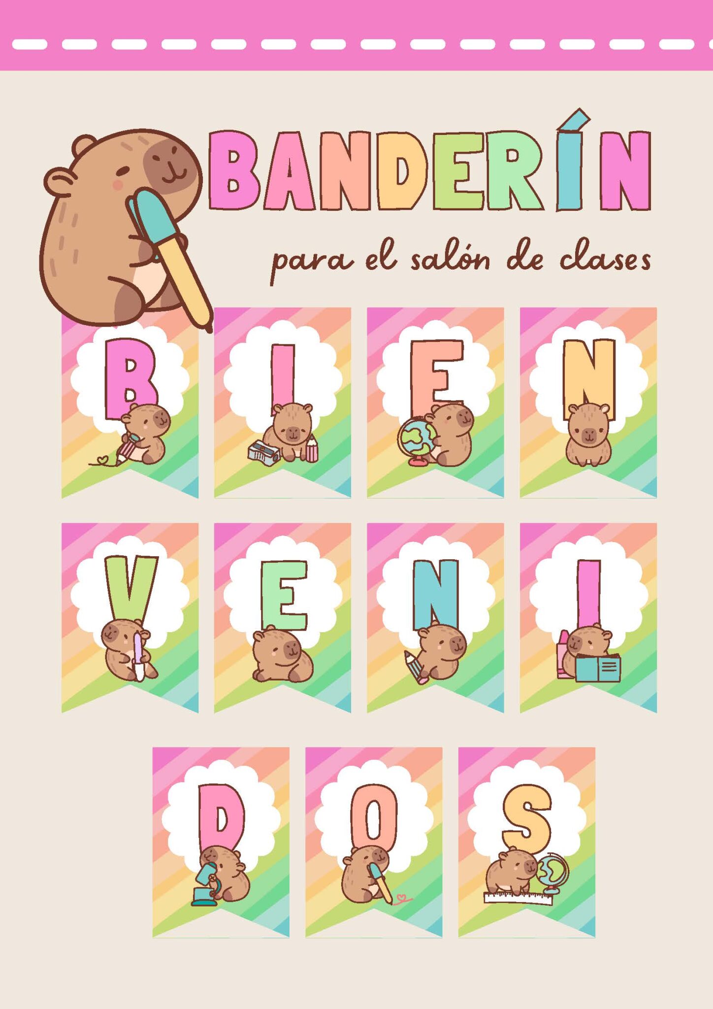 Banderín para el Salón de clases bienvenidos CAPIBARA - Imagenes Educativas