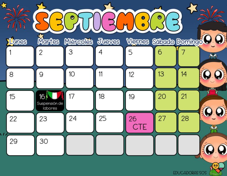 Calendario mes septiembre 2025-2026 - Imagenes Educativas