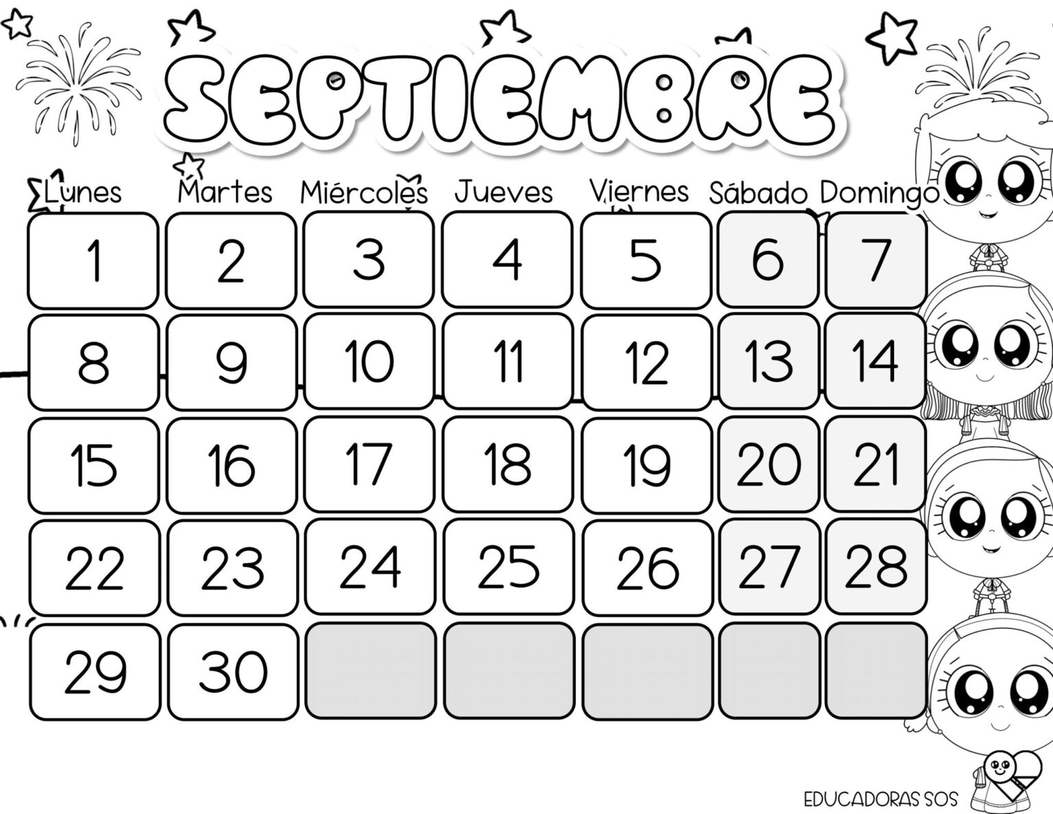 Calendario mes septiembre 2025-2026 - Imagenes Educativas