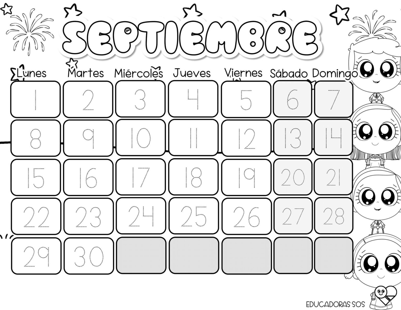Calendario mes septiembre 2025-2026 - Imagenes Educativas