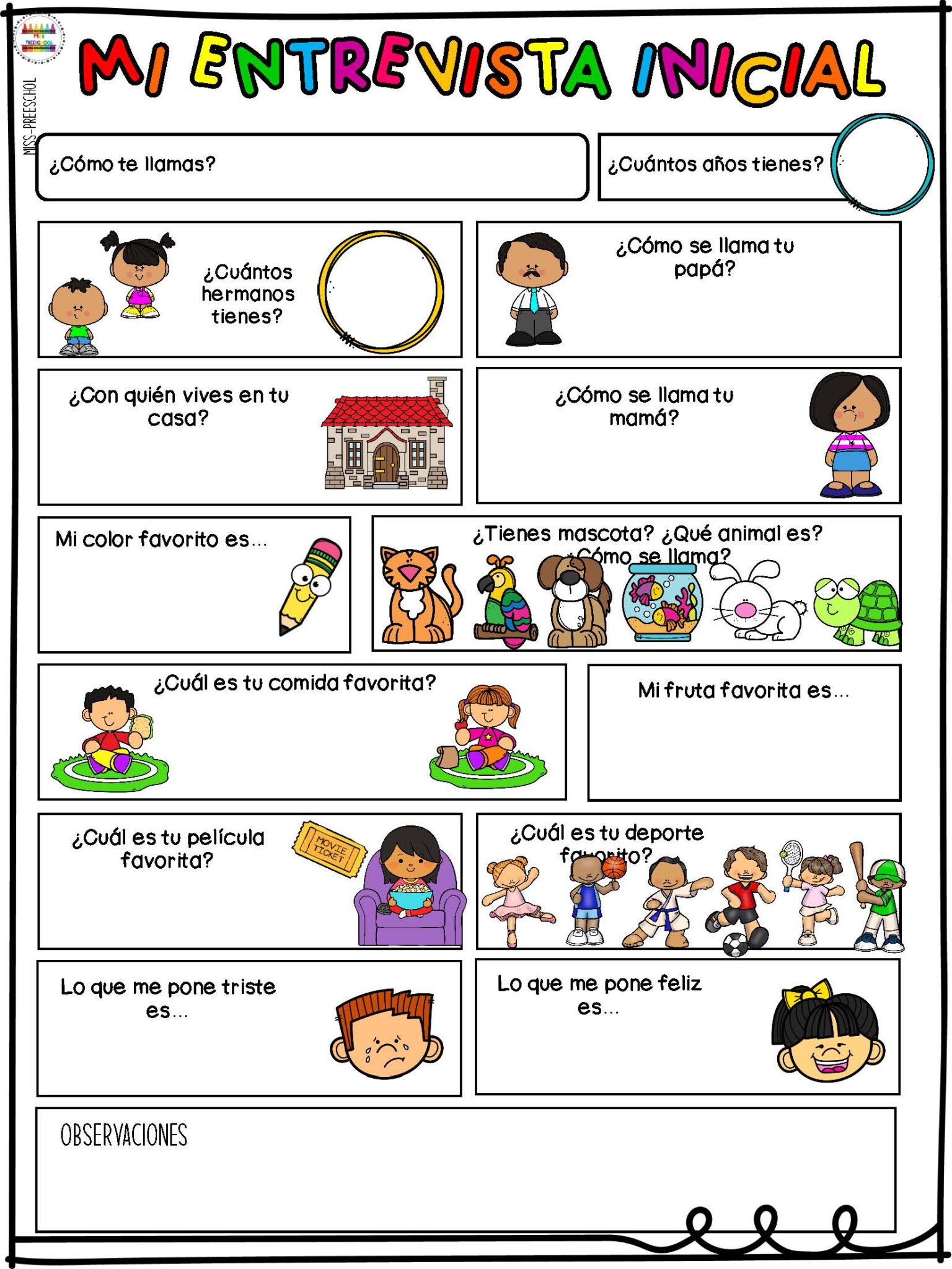 Modelo de Entrevista inicial educación Infantil - Orientacion Andujar