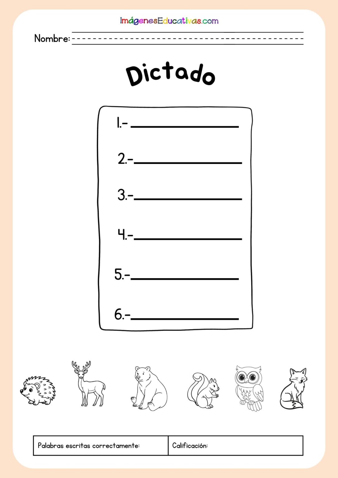 Hojas de dictado de palabras con temática de otoño - Imagenes Educativas