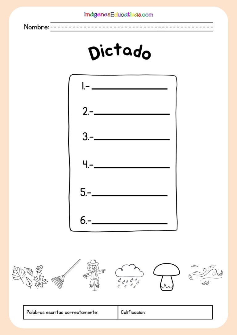 Hojas de dictado de palabras con temática de otoño - Imagenes Educativas
