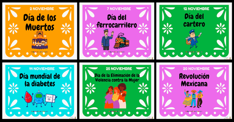 Efemérides mes de noviembre diseño papel picado - Imagenes Educativas