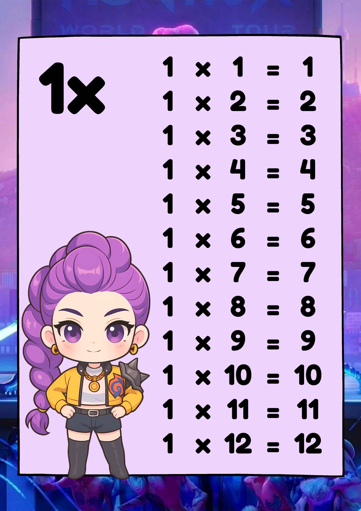 Tablas de multiplicar de las DEMON HUNTER K-POP - Imagenes Educativas