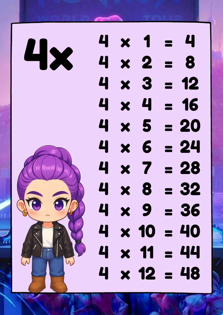 Tablas de multiplicar de las DEMON HUNTER K-POP - Imagenes Educativas