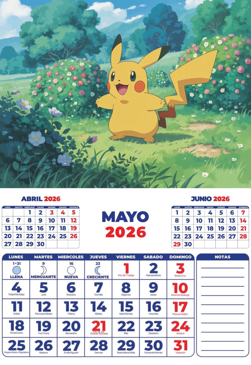 Calendario PIKACHU 2026 Con Santoral PDF (6) - Imagenes Educativas