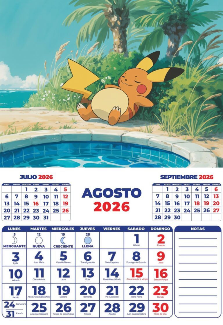Calendario PIKACHU 2026 Con Santoral PDF (9) - Imagenes Educativas