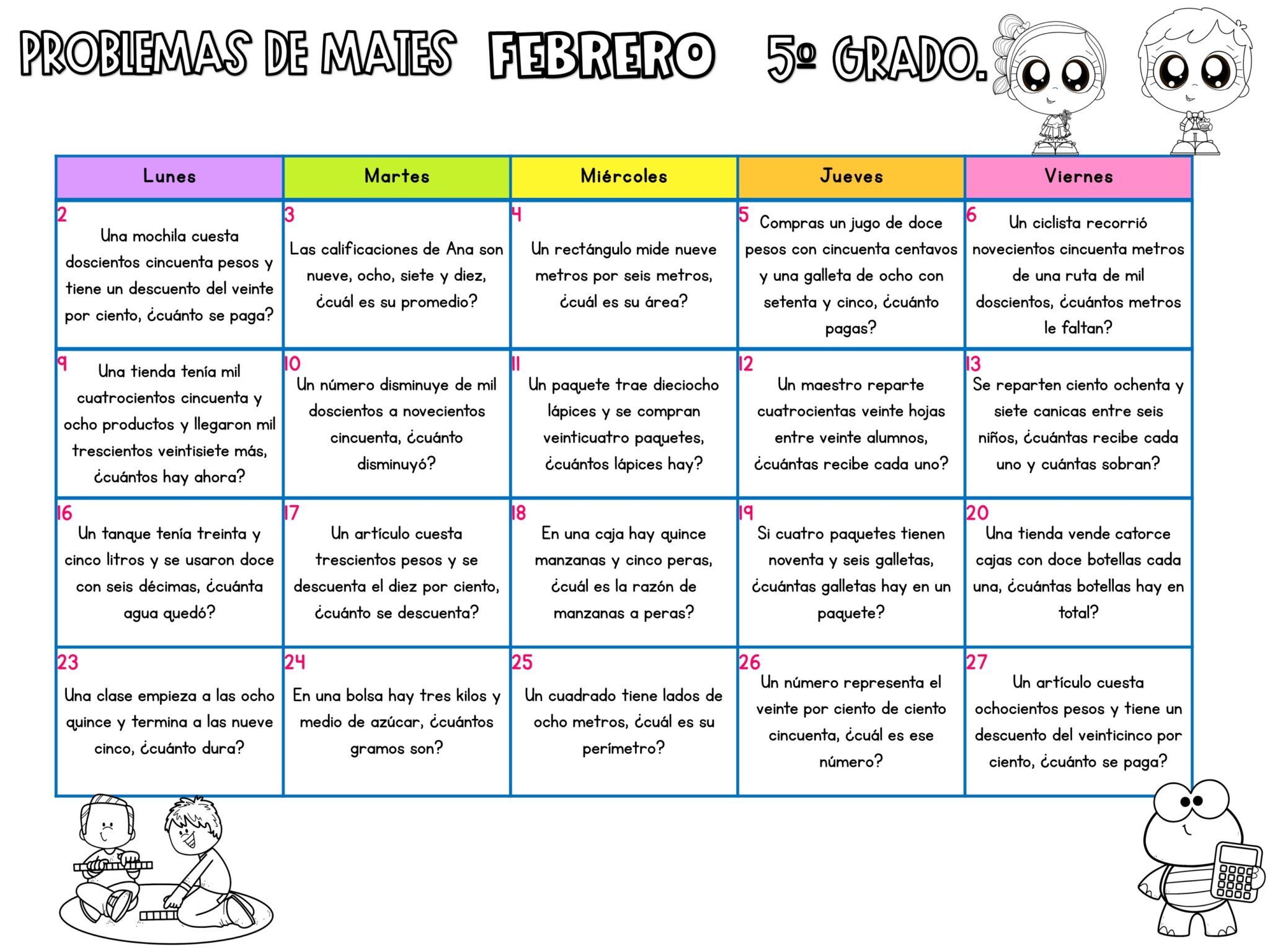 Calendario matemático del mes de febrero 2026 (11) - Imagenes Educativas