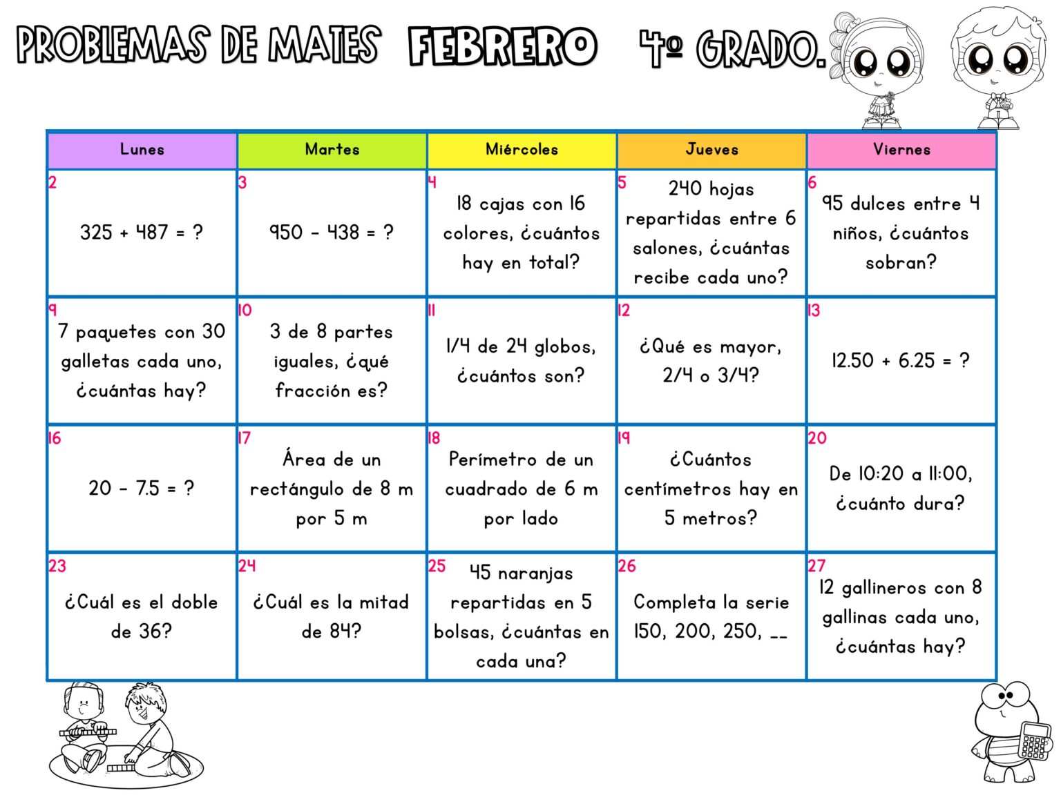 Calendario matemático del mes de febrero 2026 (4) - Imagenes Educativas