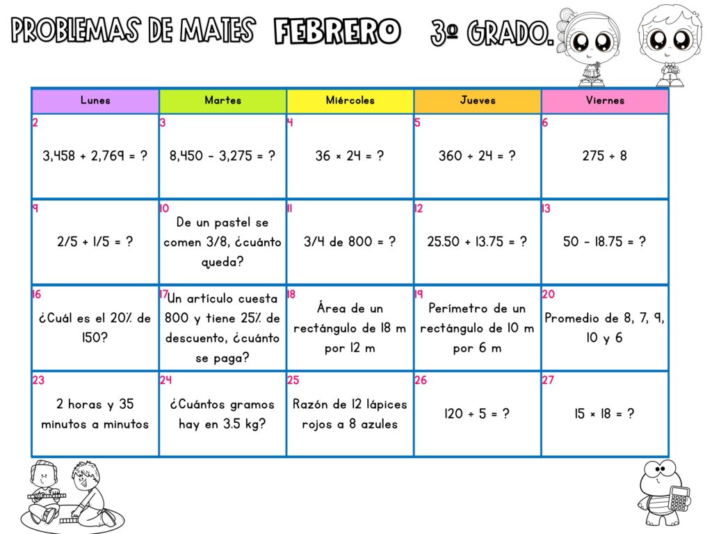 Calendario matemático del mes de febrero 2026 (6) - Imagenes Educativas