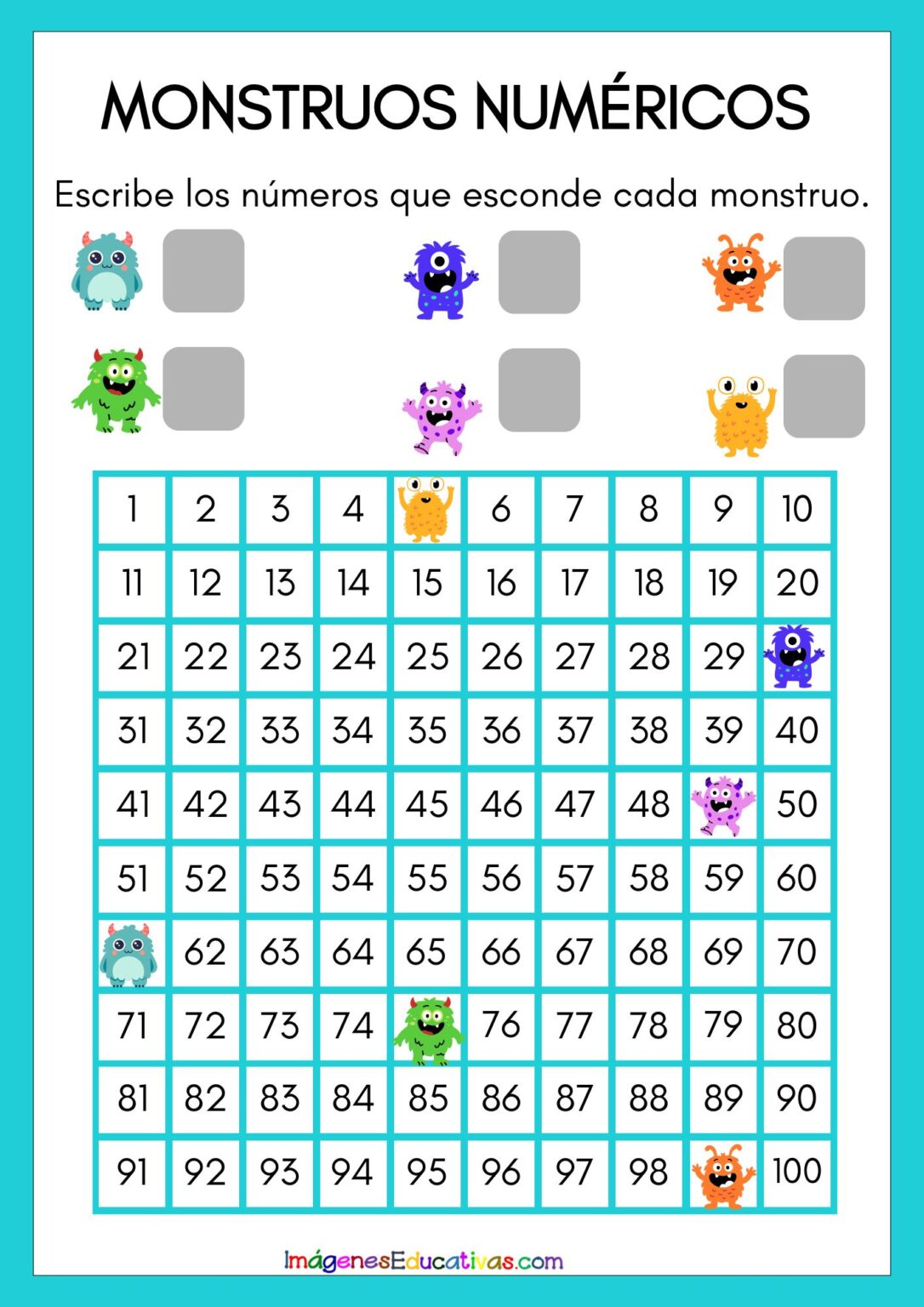 Monstruos numericos tabla 100 (4) - Imagenes Educativas
