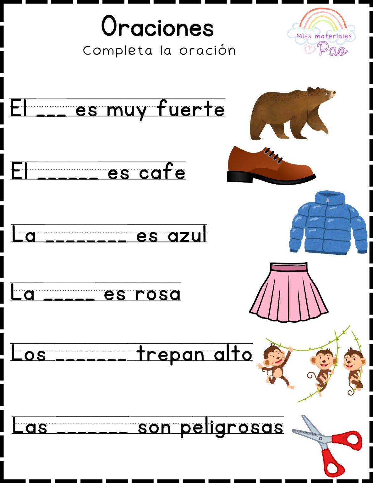 Fichas de oraciones para niños en PDF refuerza la comprensión lectora ...