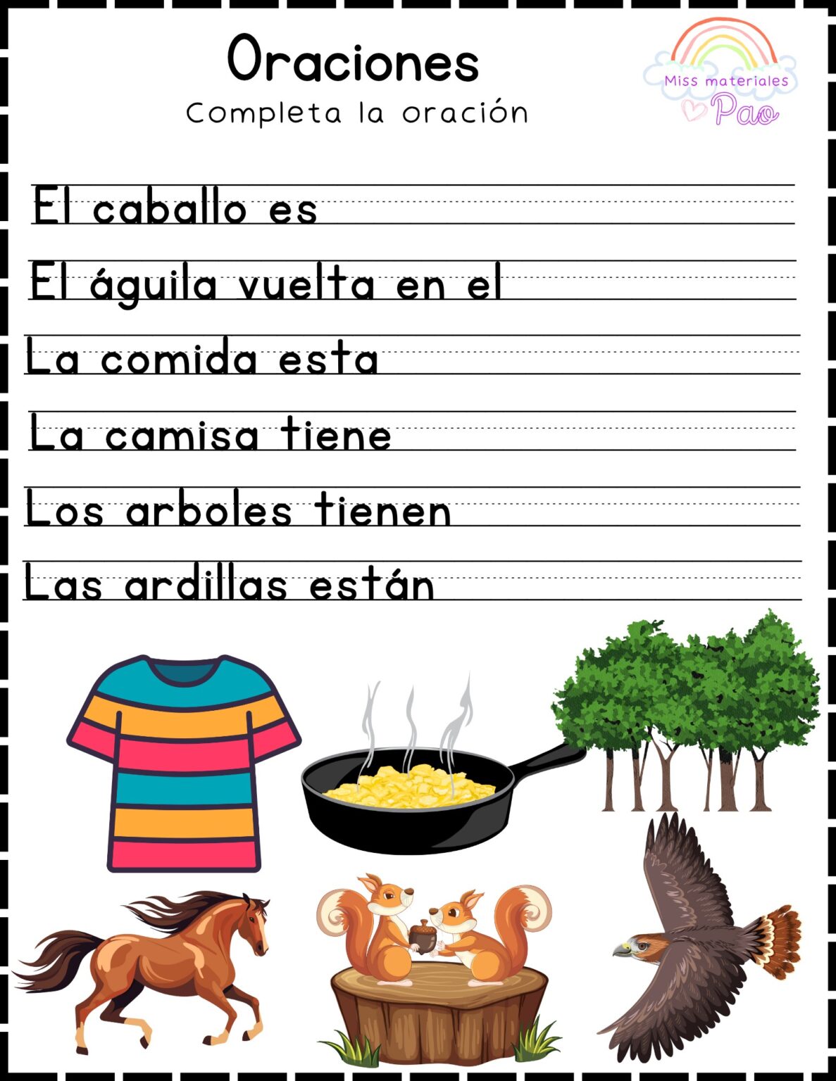 Fichas de oraciones para niños en PDF refuerza la comprensión lectora ...