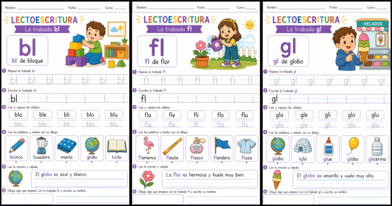 Fichas con sílabas trabadas - Imagenes Educativas