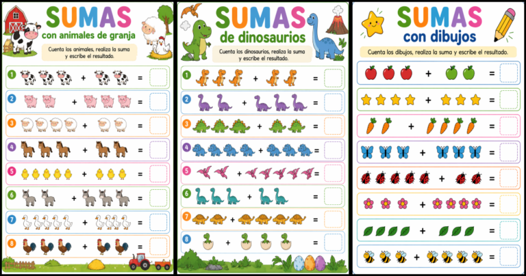 Fichas de sumas con dibujos - Imagenes Educativas