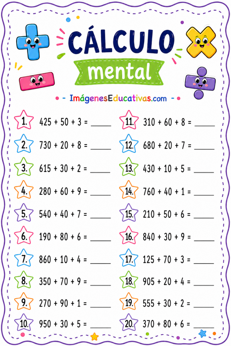 Hojas de cálculo mental sumas - Imagenes Educativas