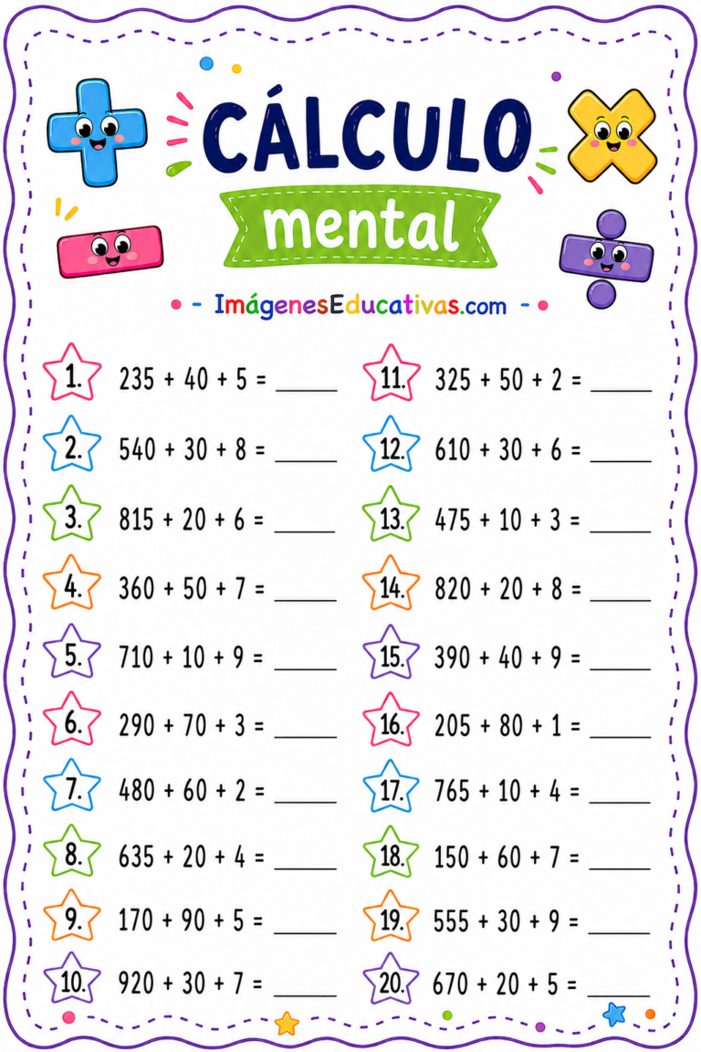Hojas de cálculo mental sumas - Imagenes Educativas