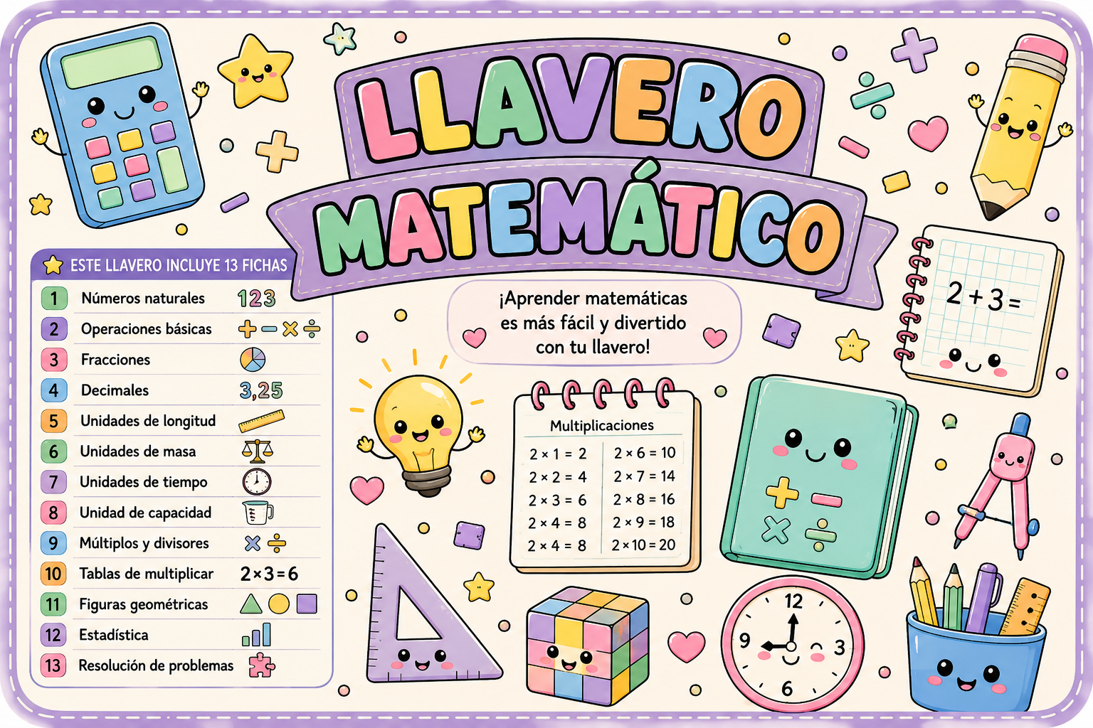 Llavero matemático para Imprimir - Imagenes Educativas