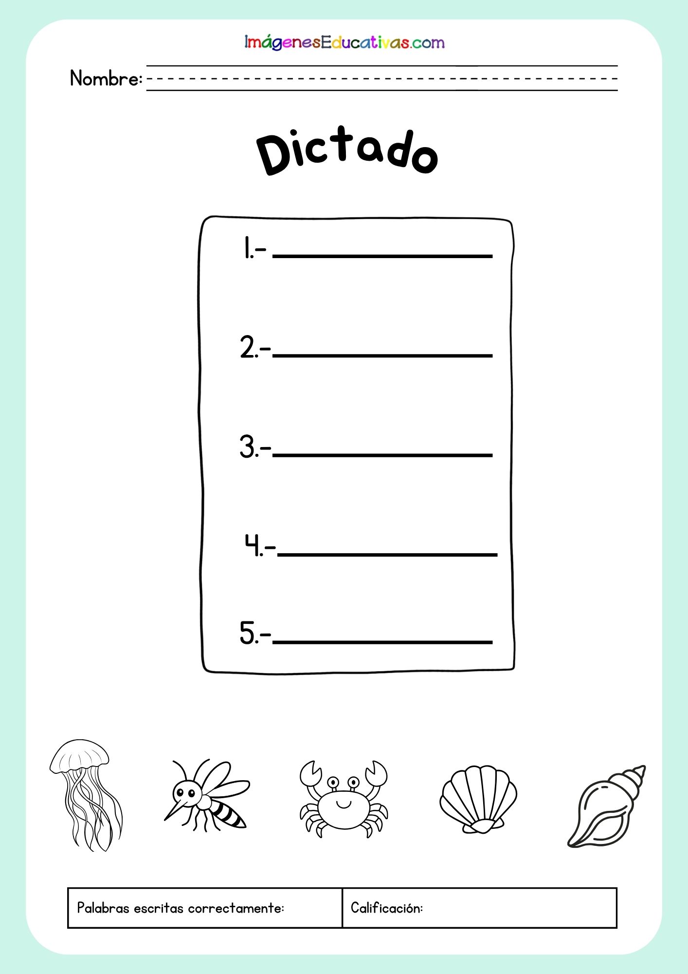 hoja dictado verano (1) - Imagenes Educativas
