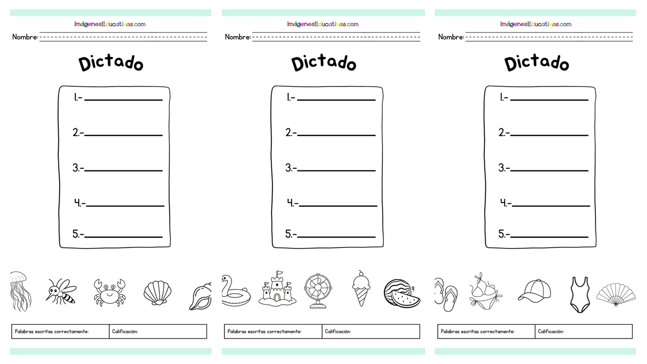 Hojas de dictado vocabulario verano: Escribe y colorea - Imagenes ...